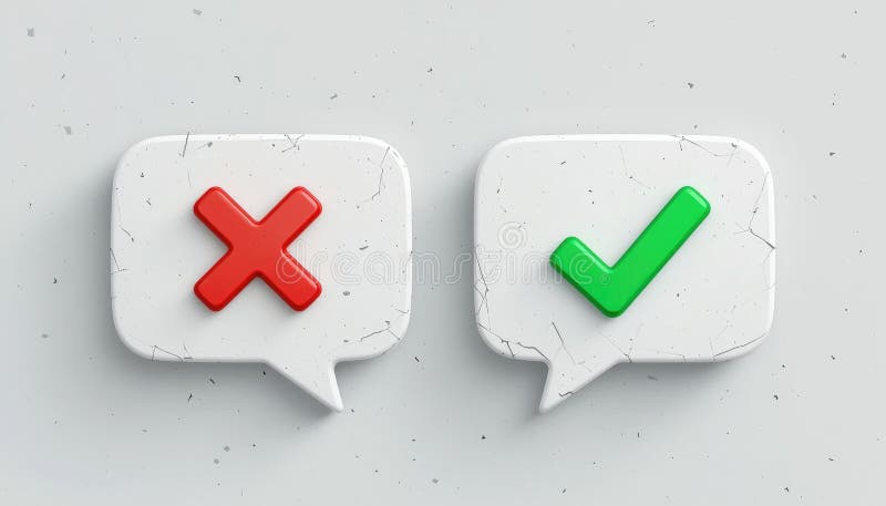 Checkmark and Cross Icons in Speech Bubbles for Correct or Incorrect ...