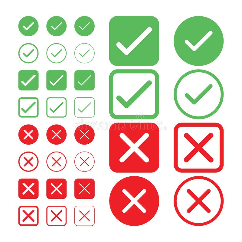 Checkmark Green Red Isolated Flat Vector Set Stock Illustration ...