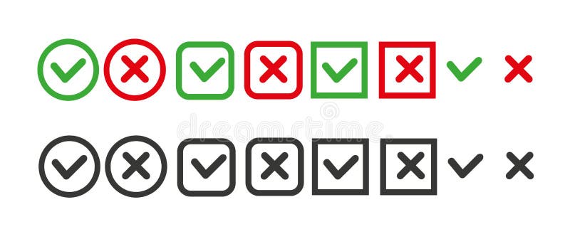 Checkmark Icons Set For Web Design Accept V Button Decline X Cross Button For Ui Design Stock