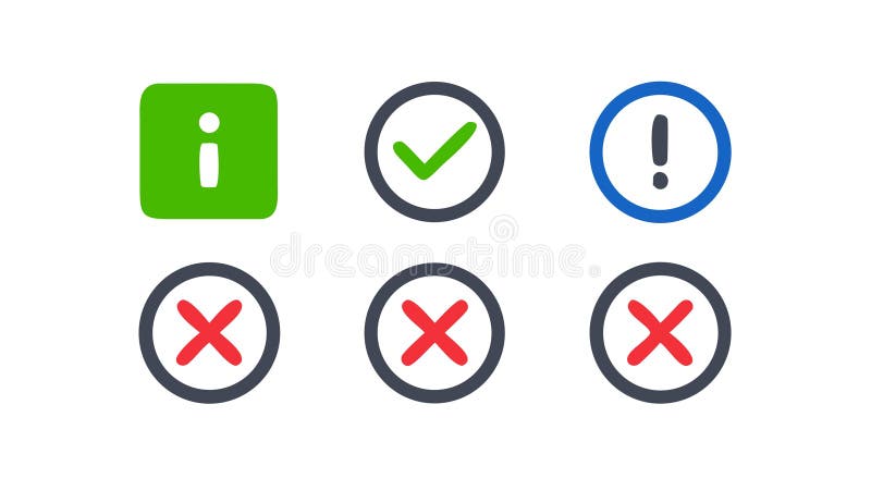 Checkmark, Info, and Error Icons, Status and Notification Symbols ...