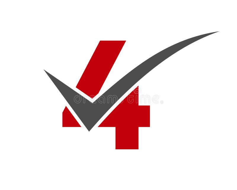 Checkmark Logo on Letter 4 Vector Template. Letter 4 Check Mark ...