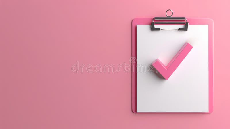 Checkmark Over Clipboard with Financial Documents on Light Pink ...