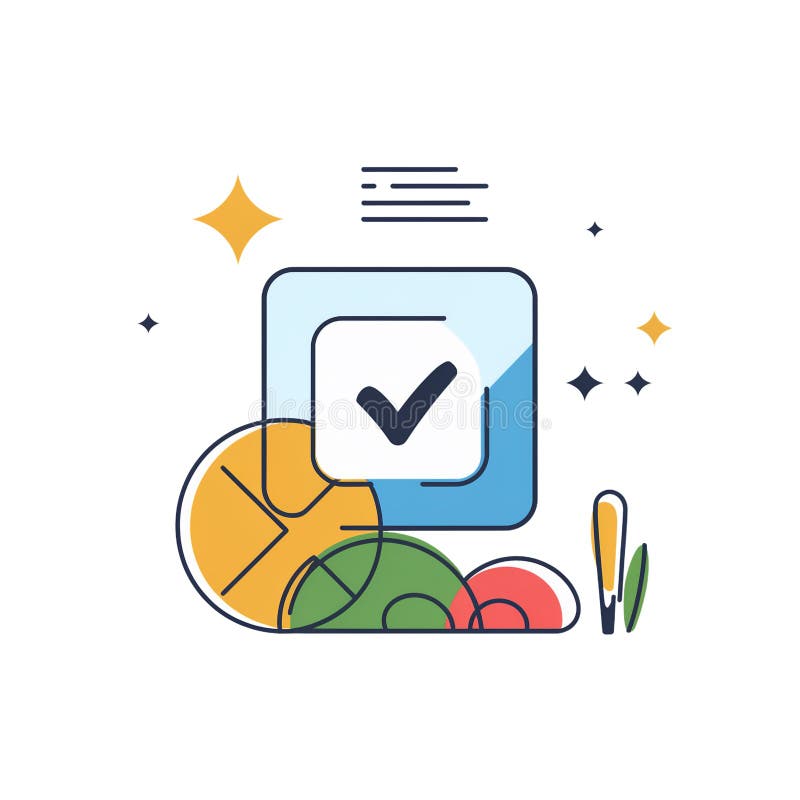 A Checkmark is Prominently Displayed within a Blue Outlined Box ...