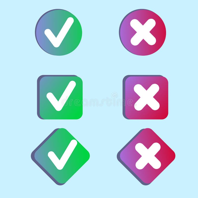 Checkmark and Red X Icon in Green, Red Gradient Colour Stock Vector ...