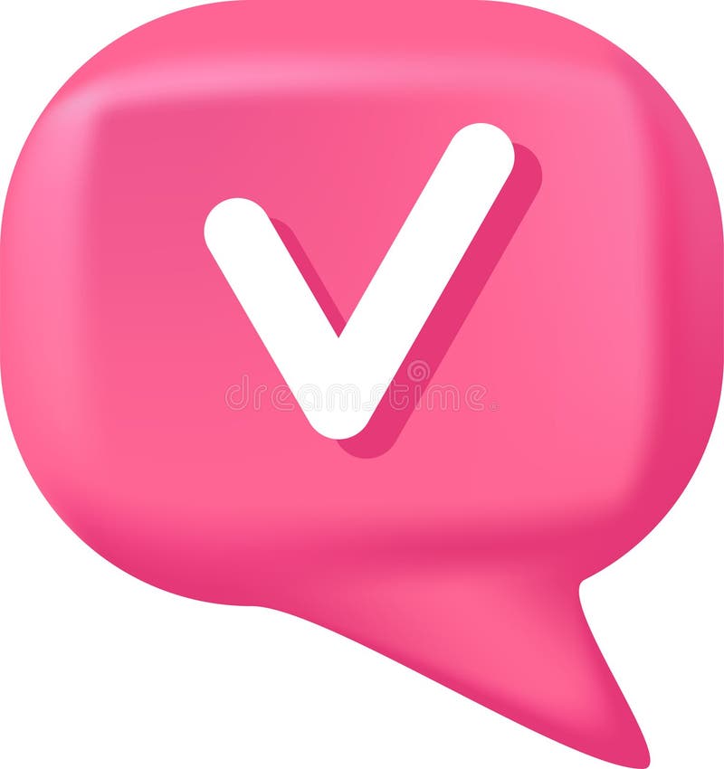 Checkmark Sign on Pink Speech Bubbles. Vector 3d Render Speech Bubble ...
