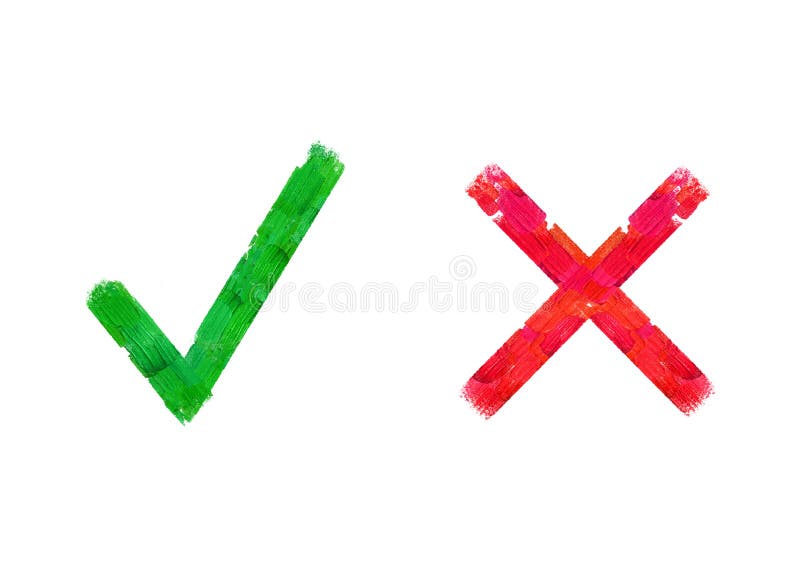Checkmark Tick and X Mark with Paint Brush Style Surface Texture Stock ...