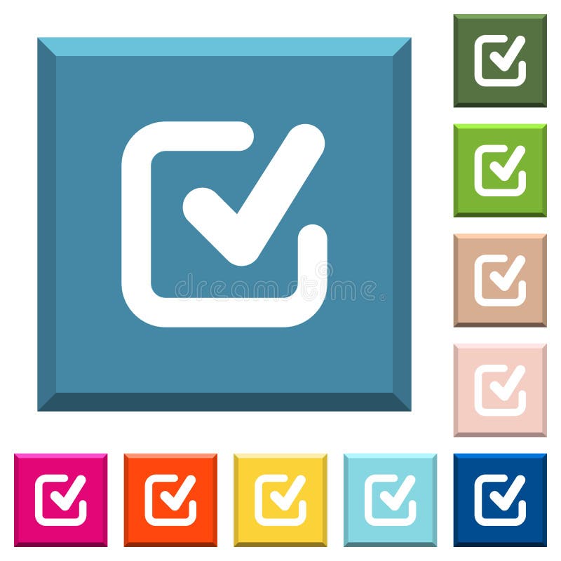 Checkmark White Icons on Edged Square Buttons Stock Illustration ...