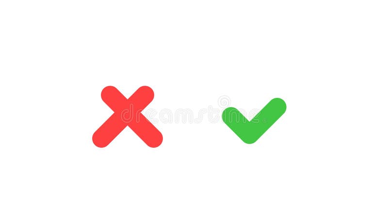 Checkmarks Correct and Incorrect with Red and Green, on a White ...