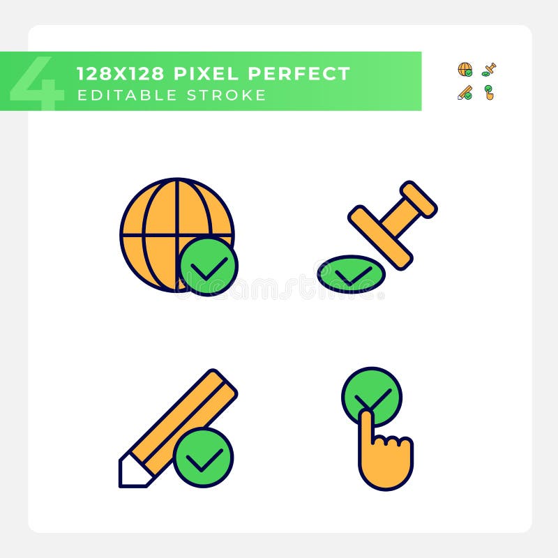 Checkmarks for Data Approvement Pixel Perfect RGB Color Icons Set Stock ...