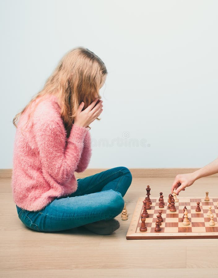 Checkmate. Girl is Surprised by Last Move Her Rival in Chess Game Stock ...