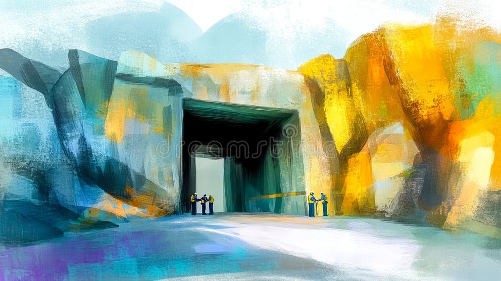 Checkpoint at the Base of a Climbing Route with Standing Workers ...