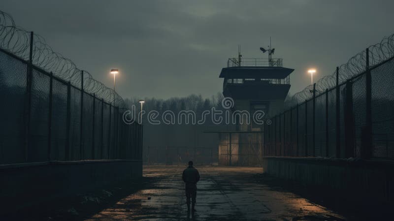 Checkpoint. a Guard is Watching at the Prison Gates Stock Image - Image ...
