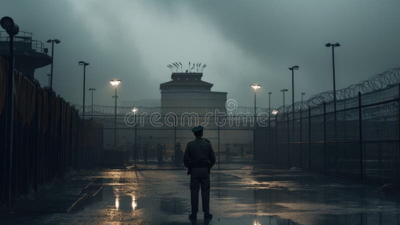 Checkpoint. a Guard is Watching at the Prison Gates Stock Image - Image ...