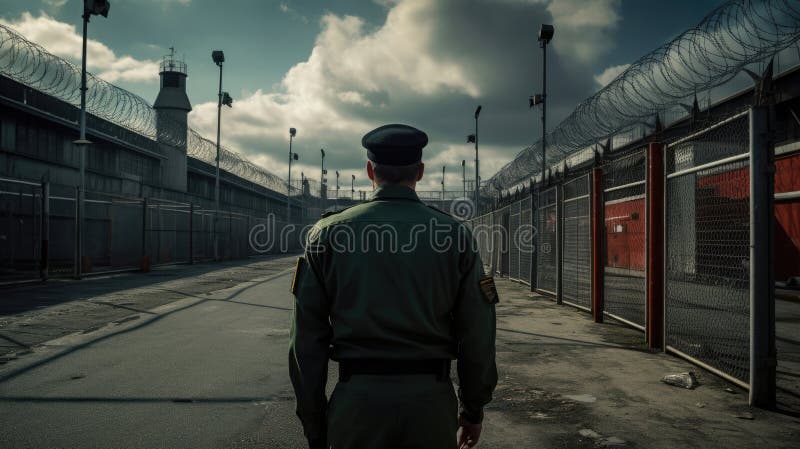 Checkpoint. a Guard is Watching at the Prison Gates Stock Image - Image ...