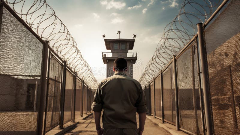Checkpoint. a Guard is Watching at the Prison Gates Stock Photo - Image ...