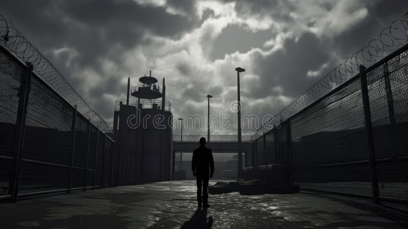 Checkpoint. a Guard is Watching at the Prison Gates Stock Image - Image ...