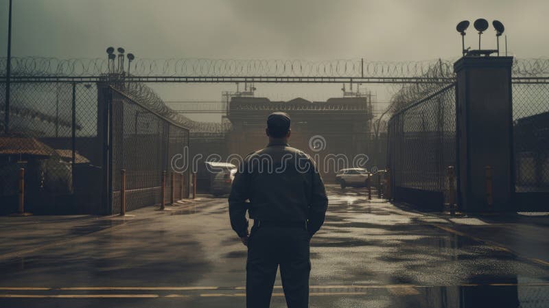 Checkpoint. a Guard is Watching at the Prison Gates Stock Image - Image ...