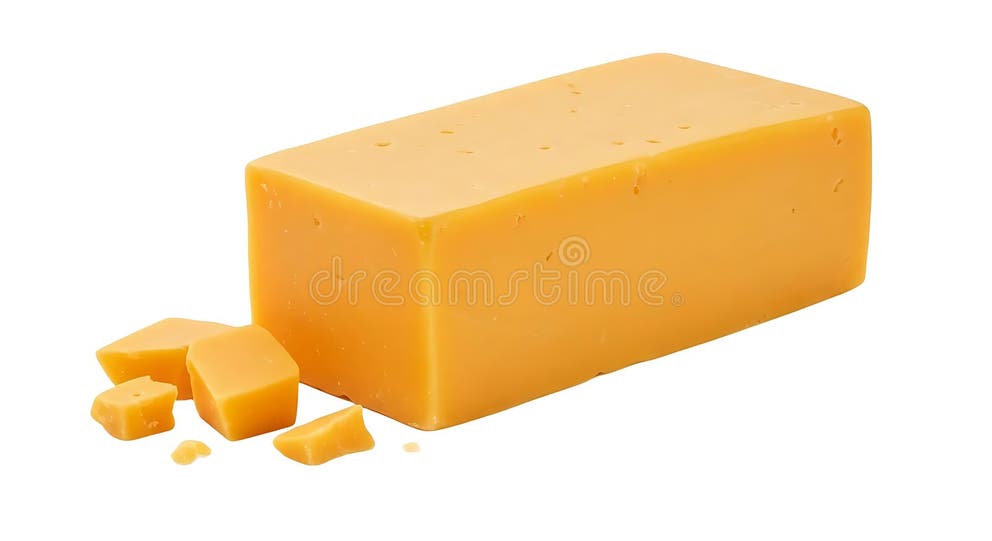 Cheddar Cheese Block with Crumbs Isolated on White Background for ...