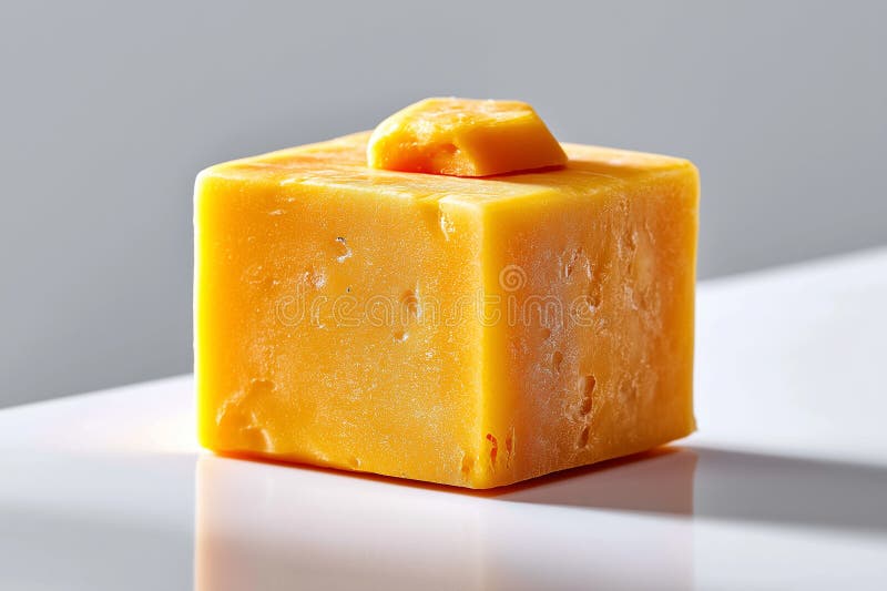 Cheddar Cheese Block Sits on Seamless White Surface with Sharp Edges ...