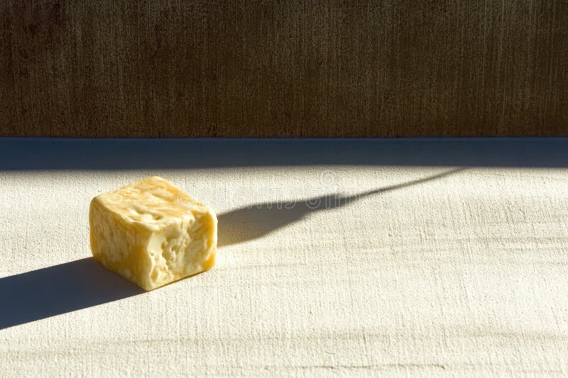 Cheddar Cheese Cube Floating in Empty Space, Casting Intricate Shadow ...