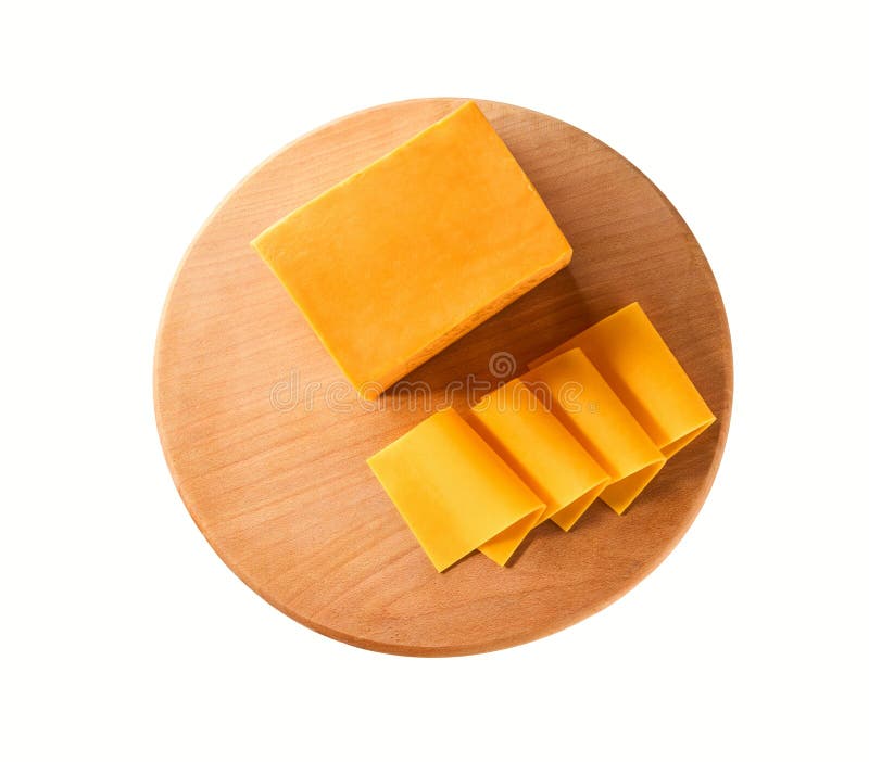 Pieces Cheddar Cheese Cutting Board Isolated White Background Top View ...