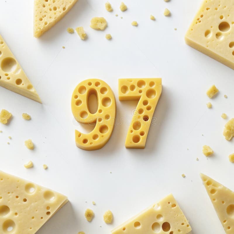 Cheddar Cheese Displayed in Unique Number Shape with Scattered Pieces ...