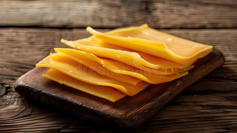 Cheddar Cheese Slices Arranged on a Wooden Board, with Ample Empty ...
