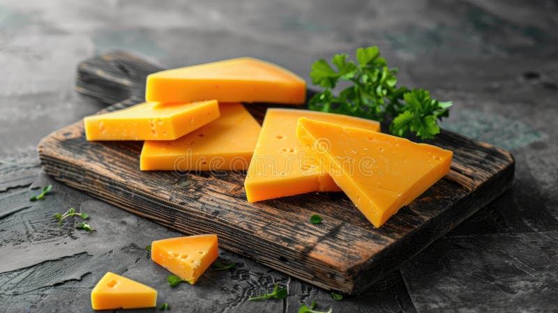 Cheddar Cheese Slices Arranged on a Wooden Board, with Ample Empty ...
