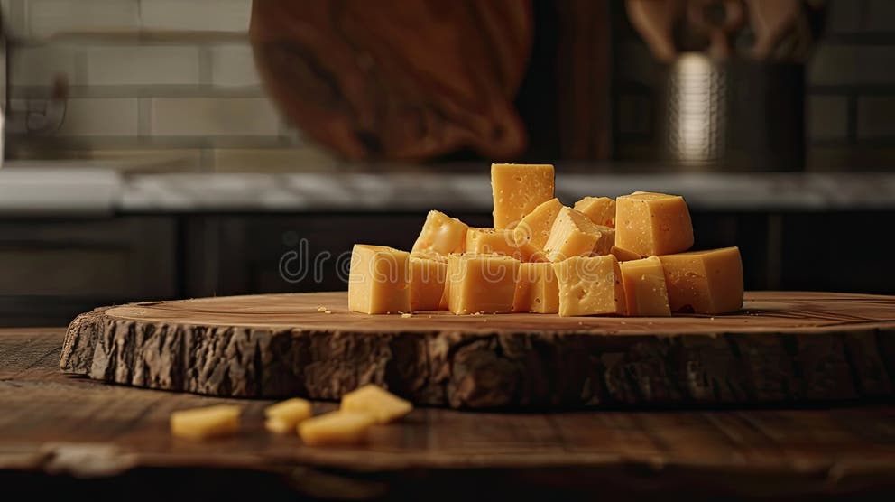 Cheddar Cheese Slices Arranged on a Wooden Board, with Ample Empty ...