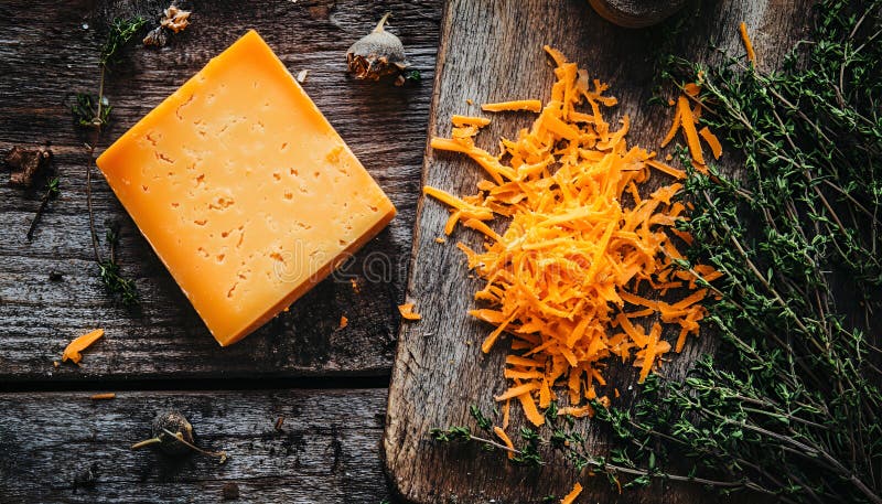 Cheddar Cheese on White Wooden Cutting Board. Top View Stock Image ...
