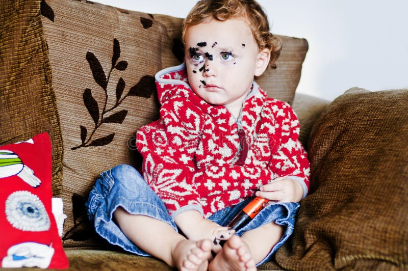 Cheeky Baby with Makeup stock image. Image of black, adorable - 26720377