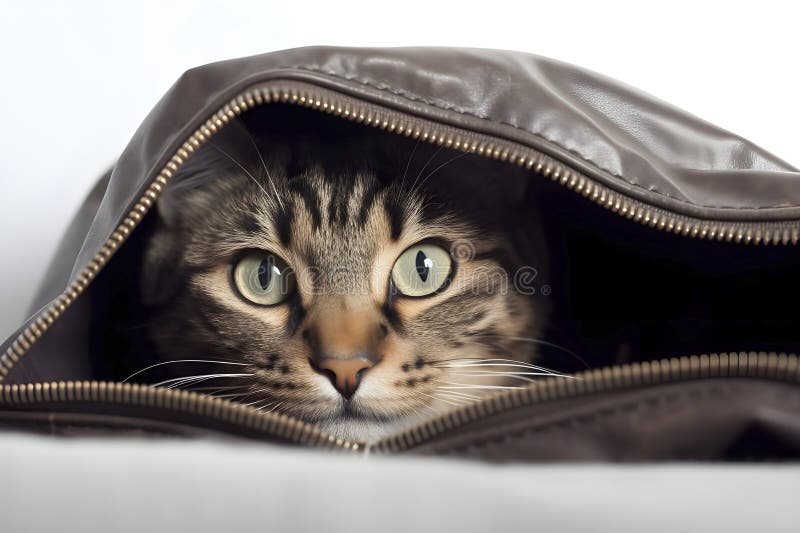 Cheeky Cat Peering from Behind a Zipper on a White Background Stock ...