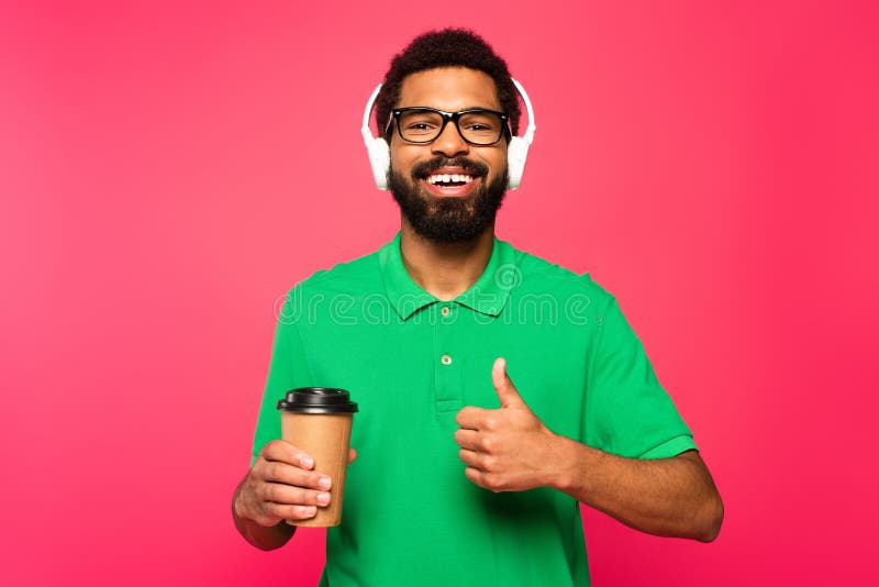 Cheerful African American Man In Glasses Stock Image Image Of Green