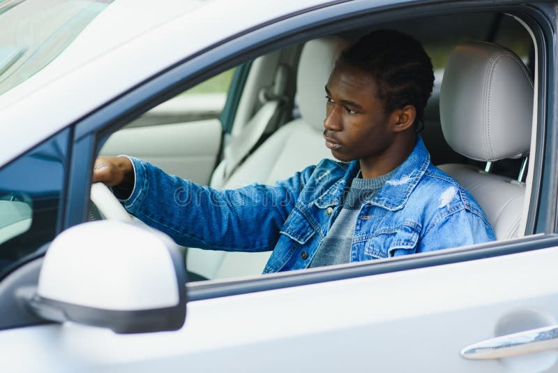 Cheerful African Man Inside His New Car. Stock Photo - Image of ...