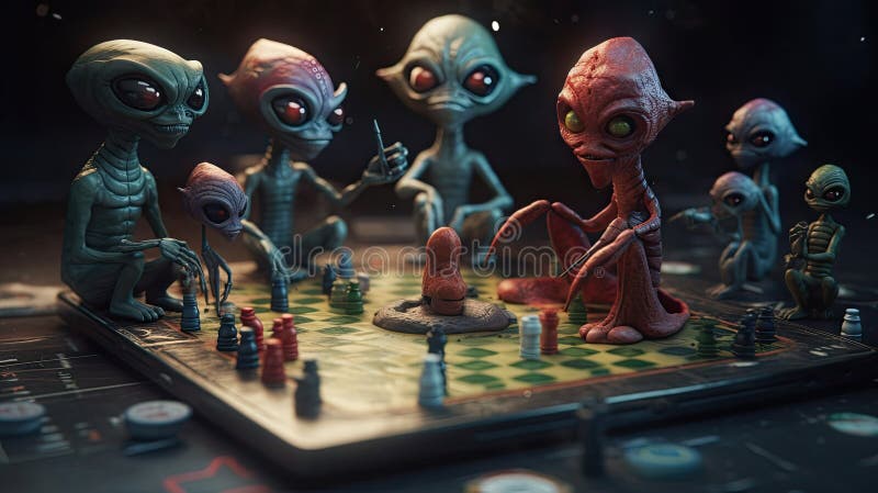 Cheerful Aliens Play Table Game Stock Illustration - Illustration of ...
