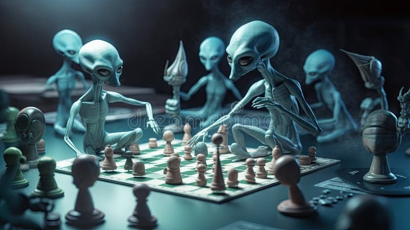 Cheerful Aliens Play Table Game Stock Illustration - Illustration of ...