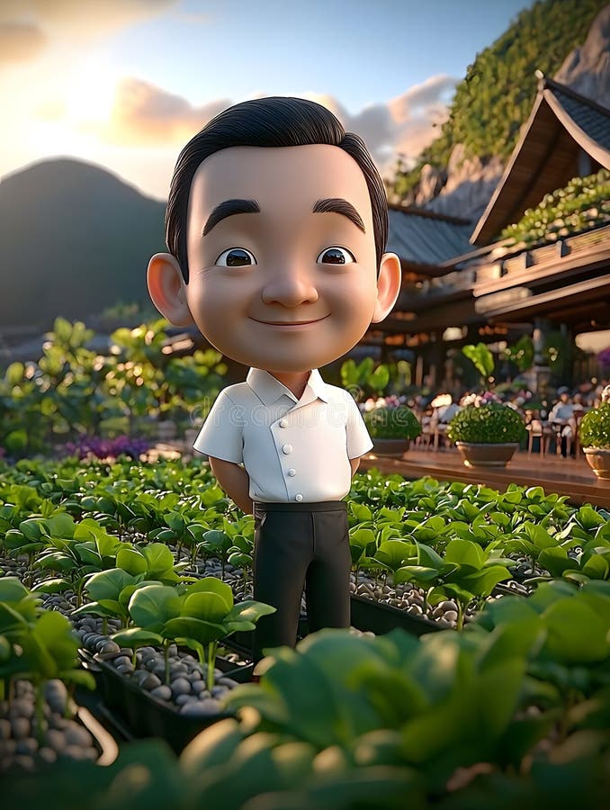 Cheerful Animated Character in a Lush Garden Stock Illustration ...