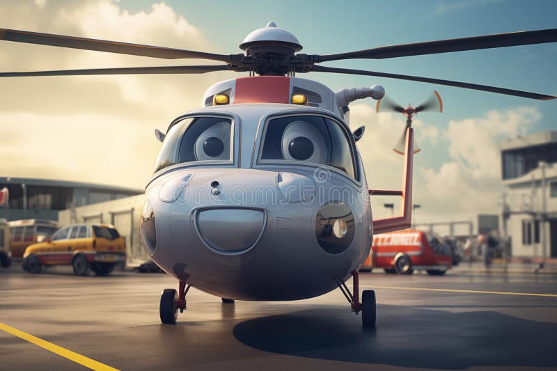 A Cheerful, Animated Helicopter Stands on the Site Stock Illustration ...