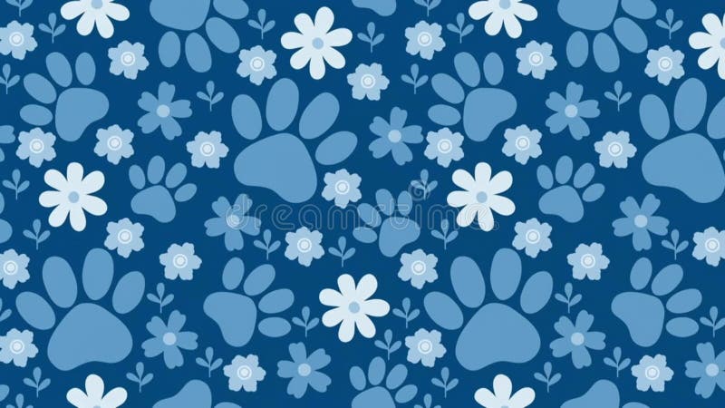 Blue Paw Prints and Flowers Seamless Animated Pet Loop Background Stock ...