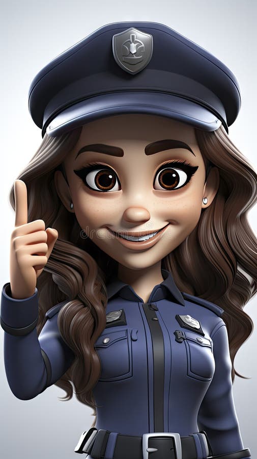 Cheerful Animated Police Officer With Pointing Gesture In Stylish