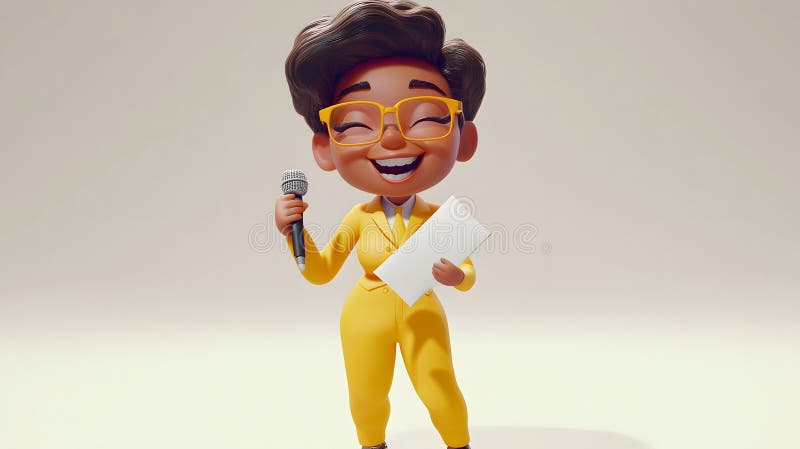 Cheerful Animated Presenter with a Microphone Stock Illustration ...