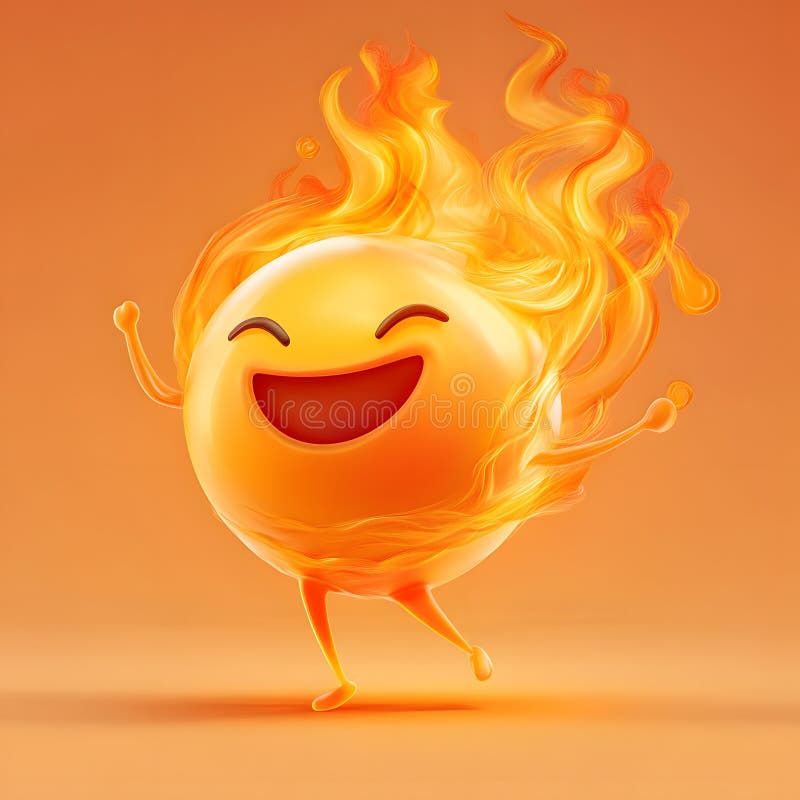 Cheerful Animated Sun with Fiery Flames Stock Illustration ...