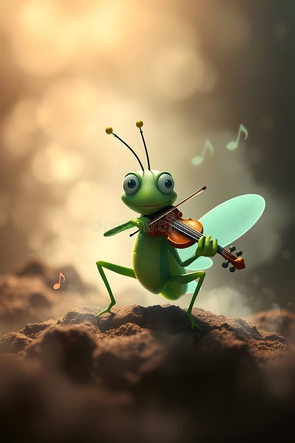 Whimsical Cricket Musician Playing Violin on a Cloud - Fantasy ...