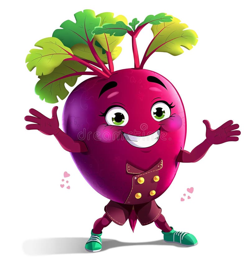 A Cheerful, Anthropomorphized Beet with a Smiling Face, Large Eyes, and ...
