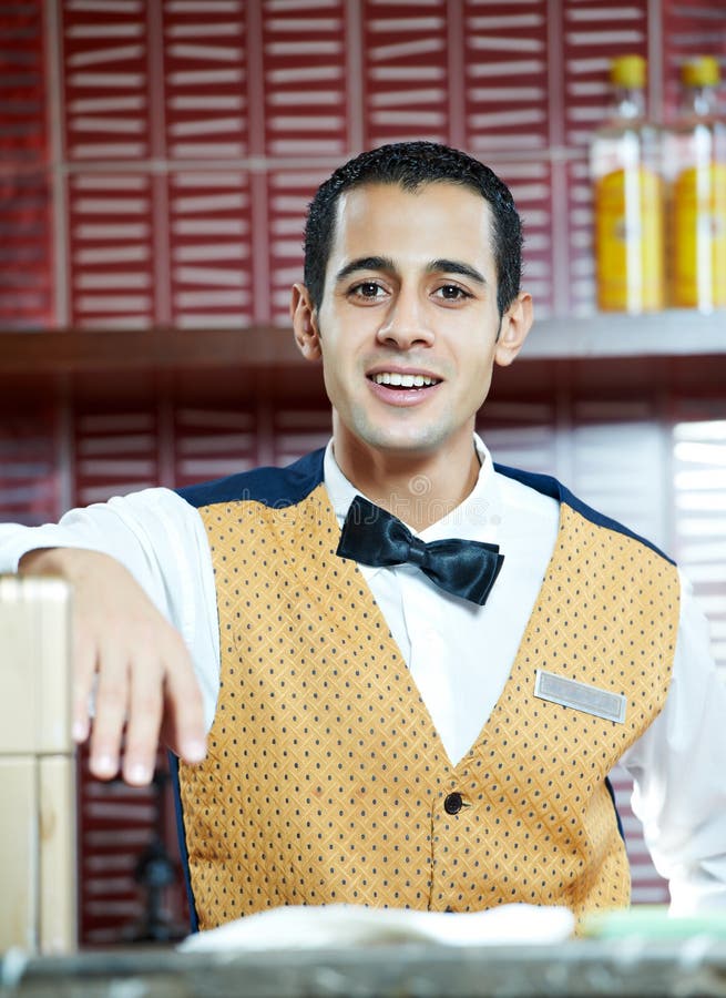 Arab Waiter in Uniform at Restaurant Stock Photo - Image of industry ...
