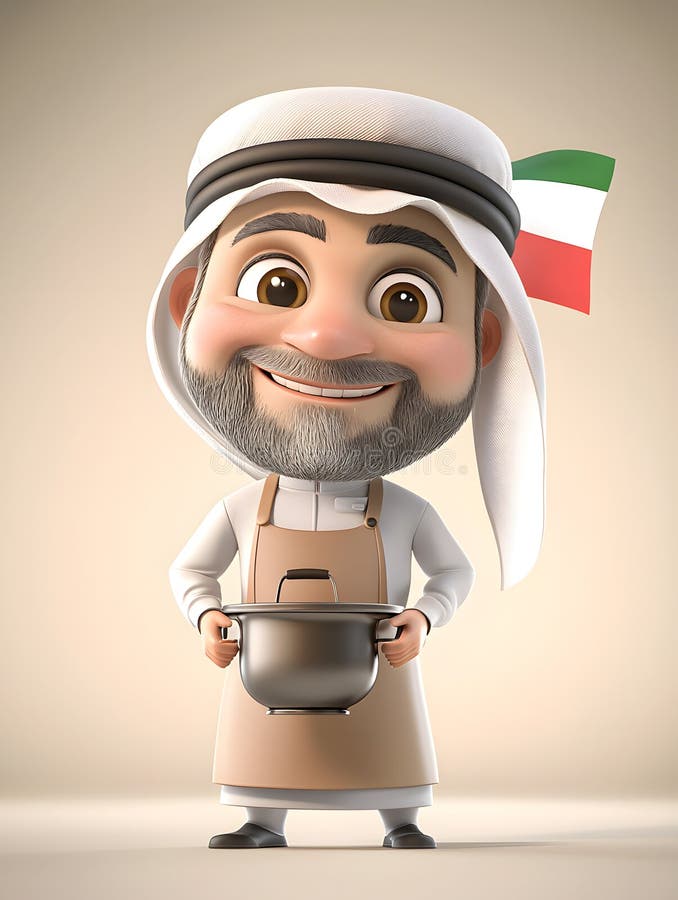 Cheerful Arab Chef Holding a Pot Stock Illustration - Illustration of ...