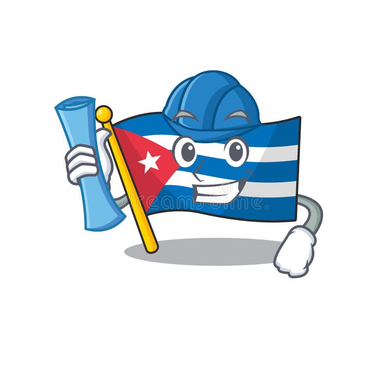Cheerful Architect Flag Cuba Scroll with Blue Prints and Blue Helmet ...