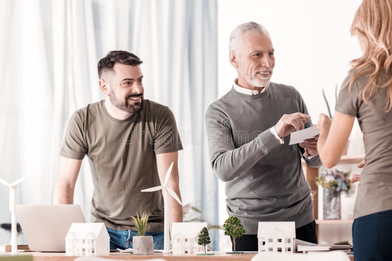 Cheerful Architects Working on a Project Stock Image - Image of ...