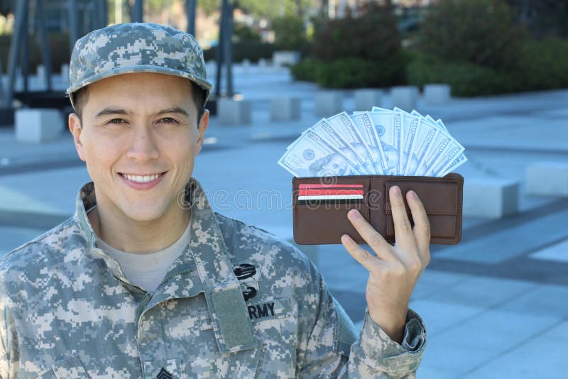 Cheerful Army Soldier with Full Wallet Stock Photo - Image of order ...