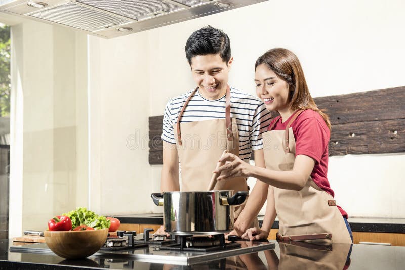 Cheerful Asian Couple Cooking Together Stock Photo - Image of cooking ...